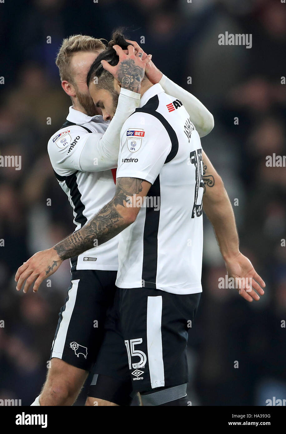 Derby County's Bradley Johnson (right) celebrates scoring his side's ...