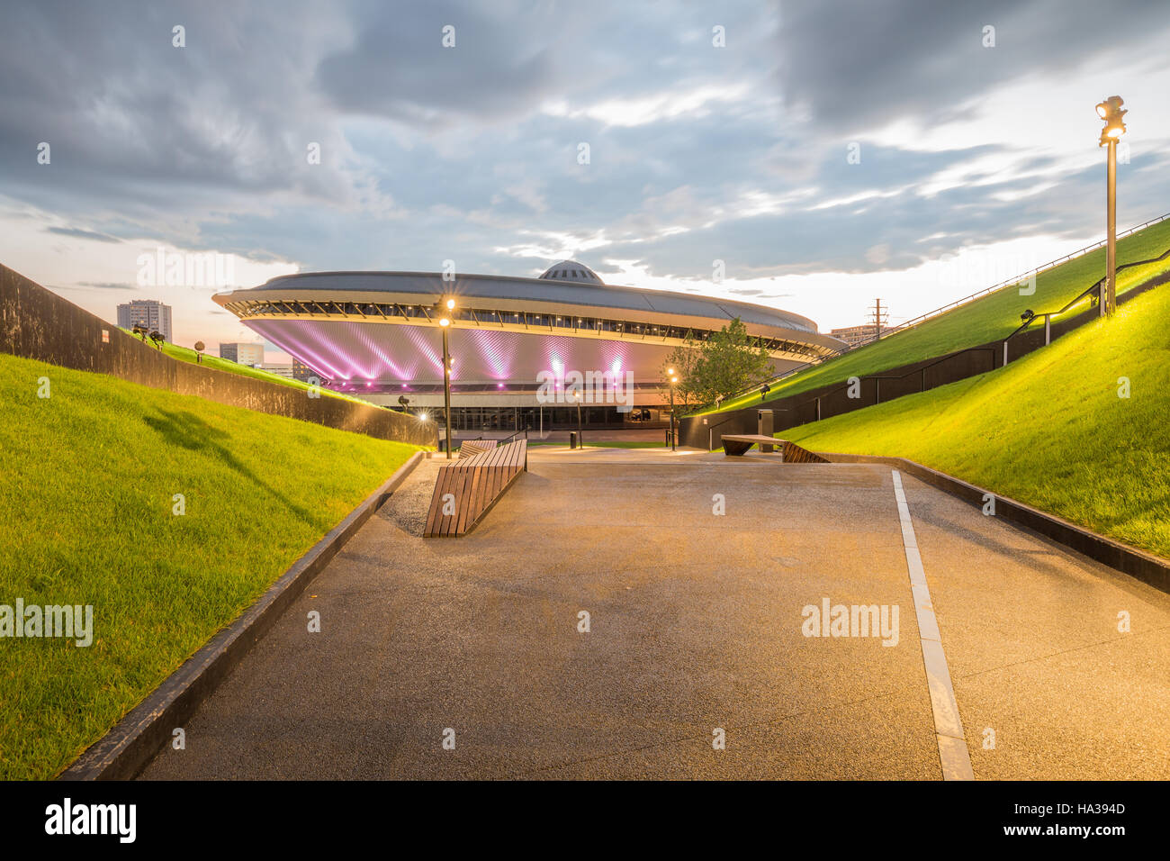 Night view of the International Conference Center in Katowice Stock ...