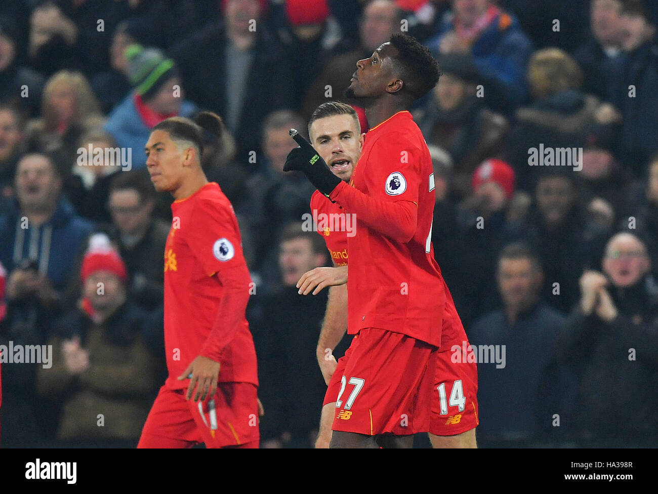 Liverpool's Divock Origi celebrates scoring his side's first goal ...