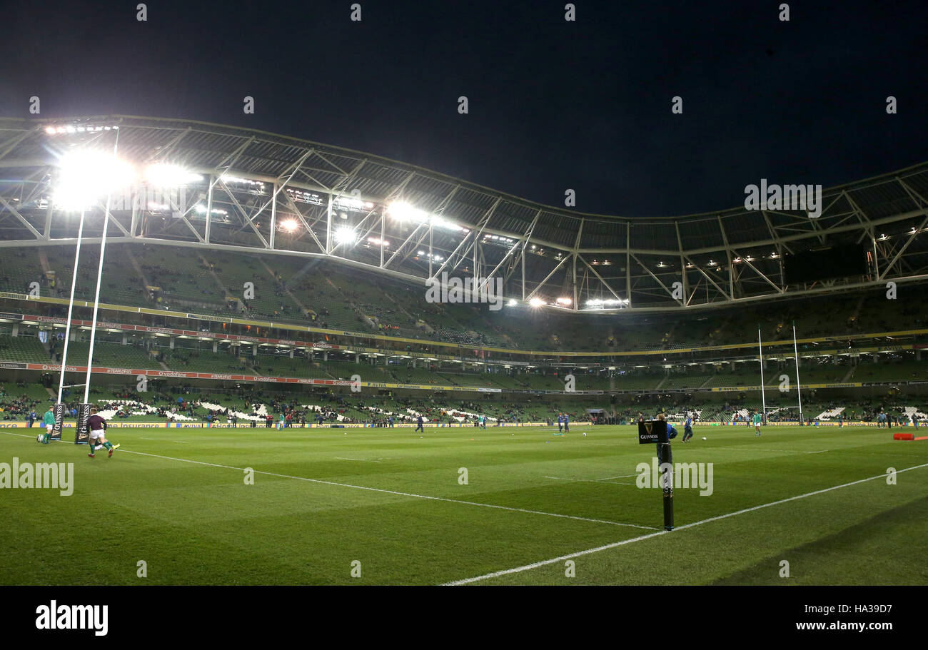 General view of the warm up inside the Aviva Stadium before the Autumn ...