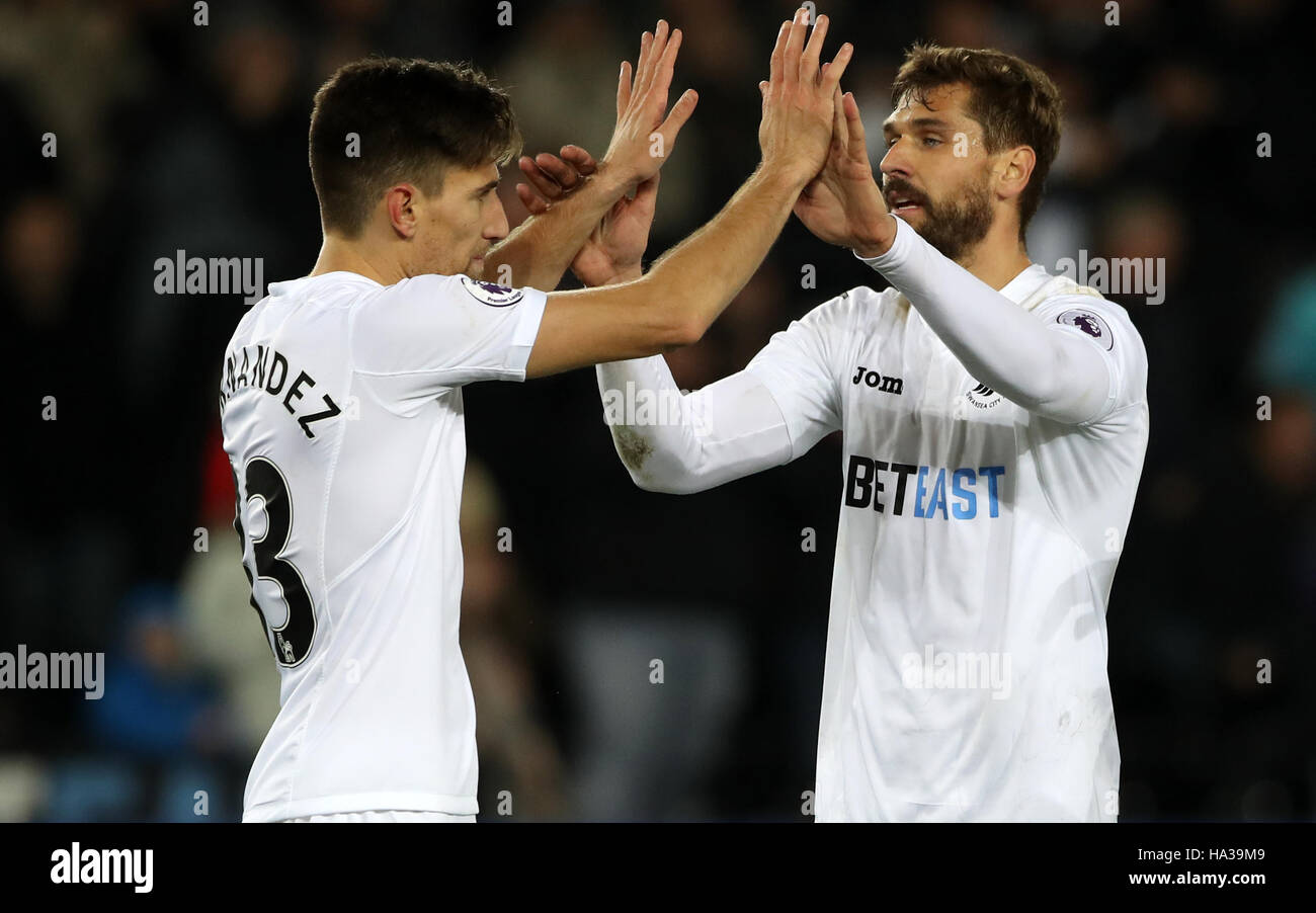 Swansea City's Fernando Llorente (left) celebrates scoring the winning ...