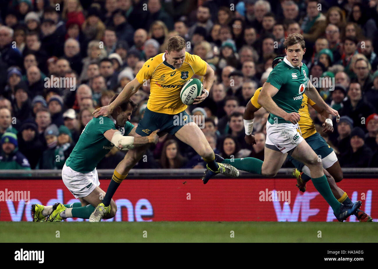 Australia's Reece Hodge is tackled by Ireland's Jared Payne during the ...