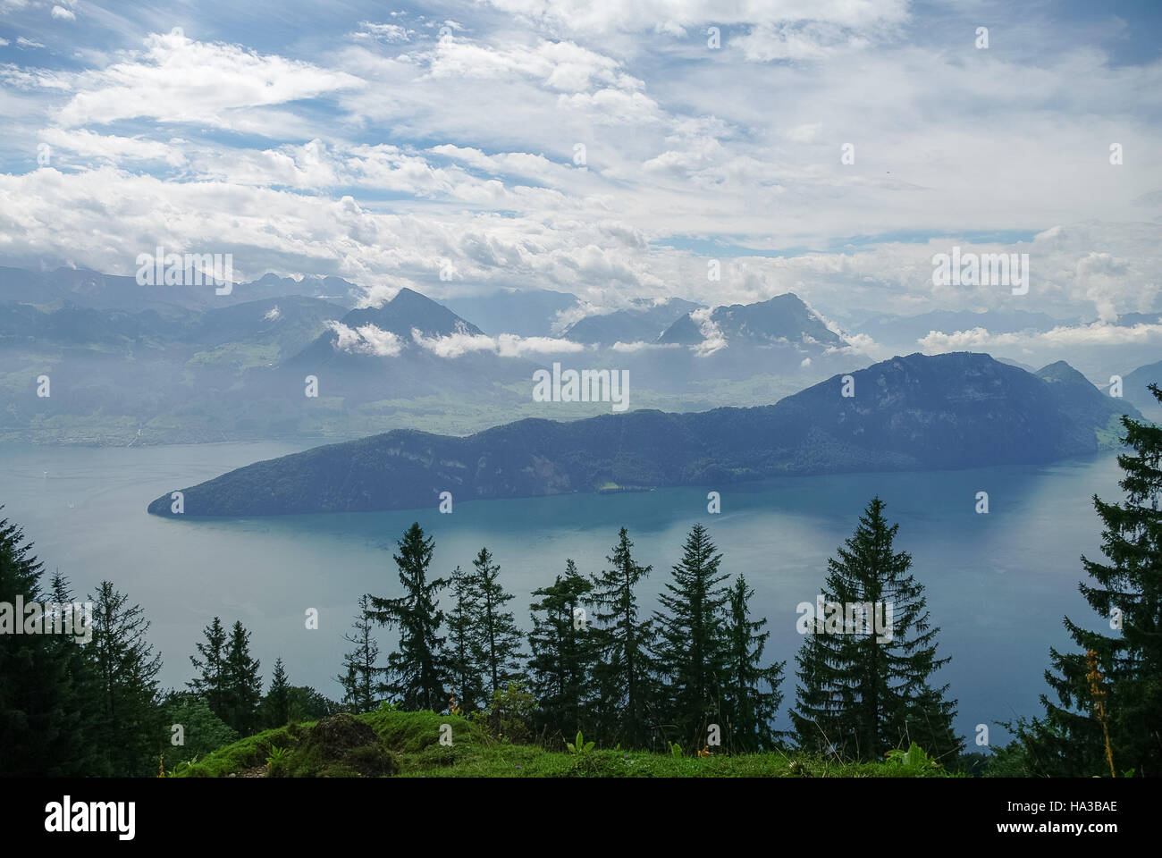 View of Lake Lucerne on the slope from Mount Rigi, Switzerland Stock ...