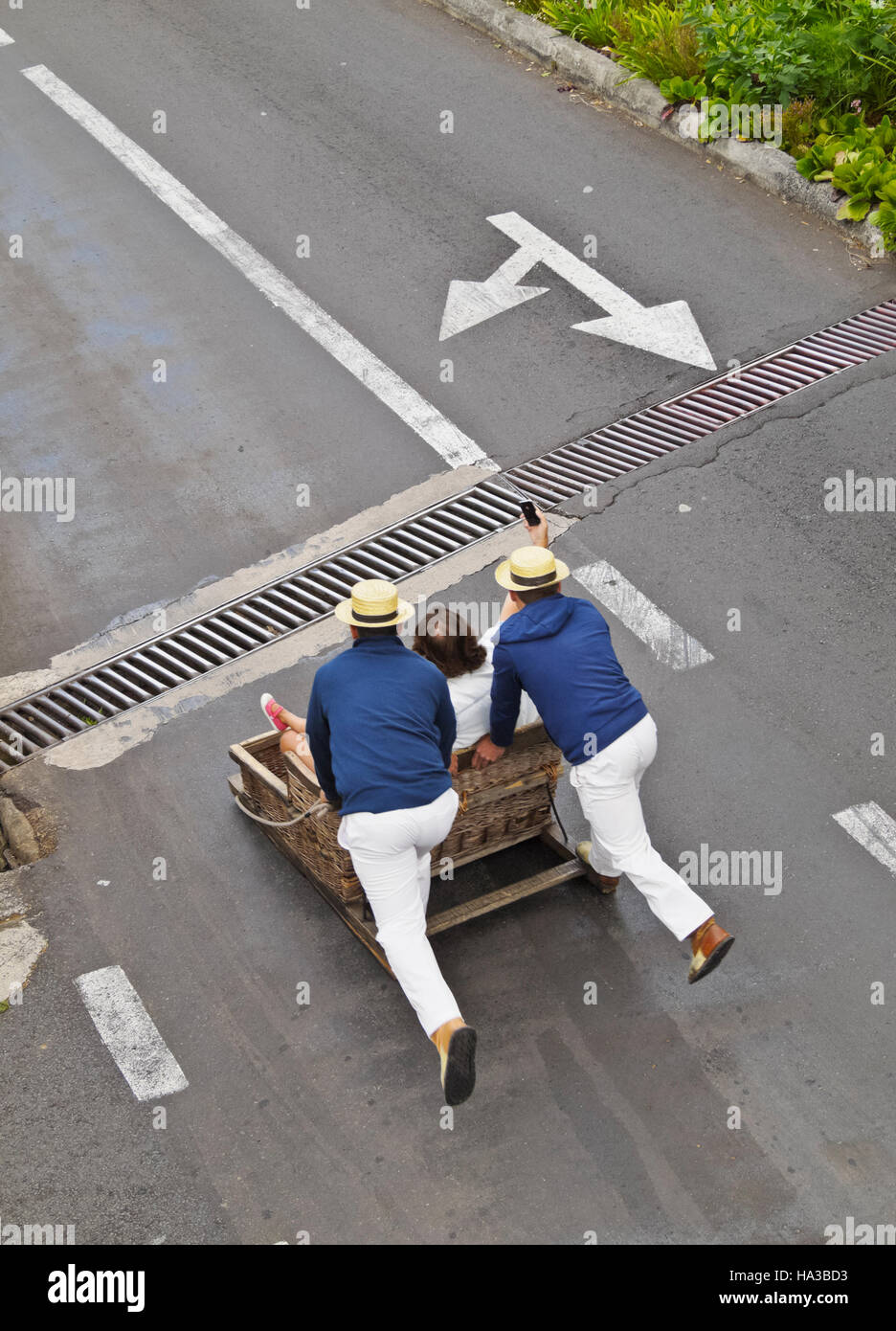 Portugal, Madeira, Funchal, Carreiros do Monte, Wicker Toboggan Sled ...