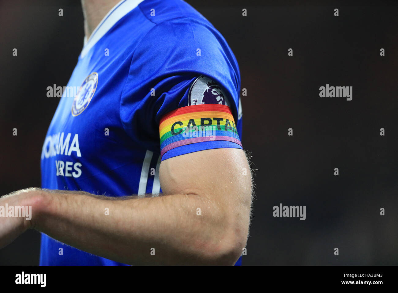 Chelsea's captain wearing rainbow band during the Premier League match ...