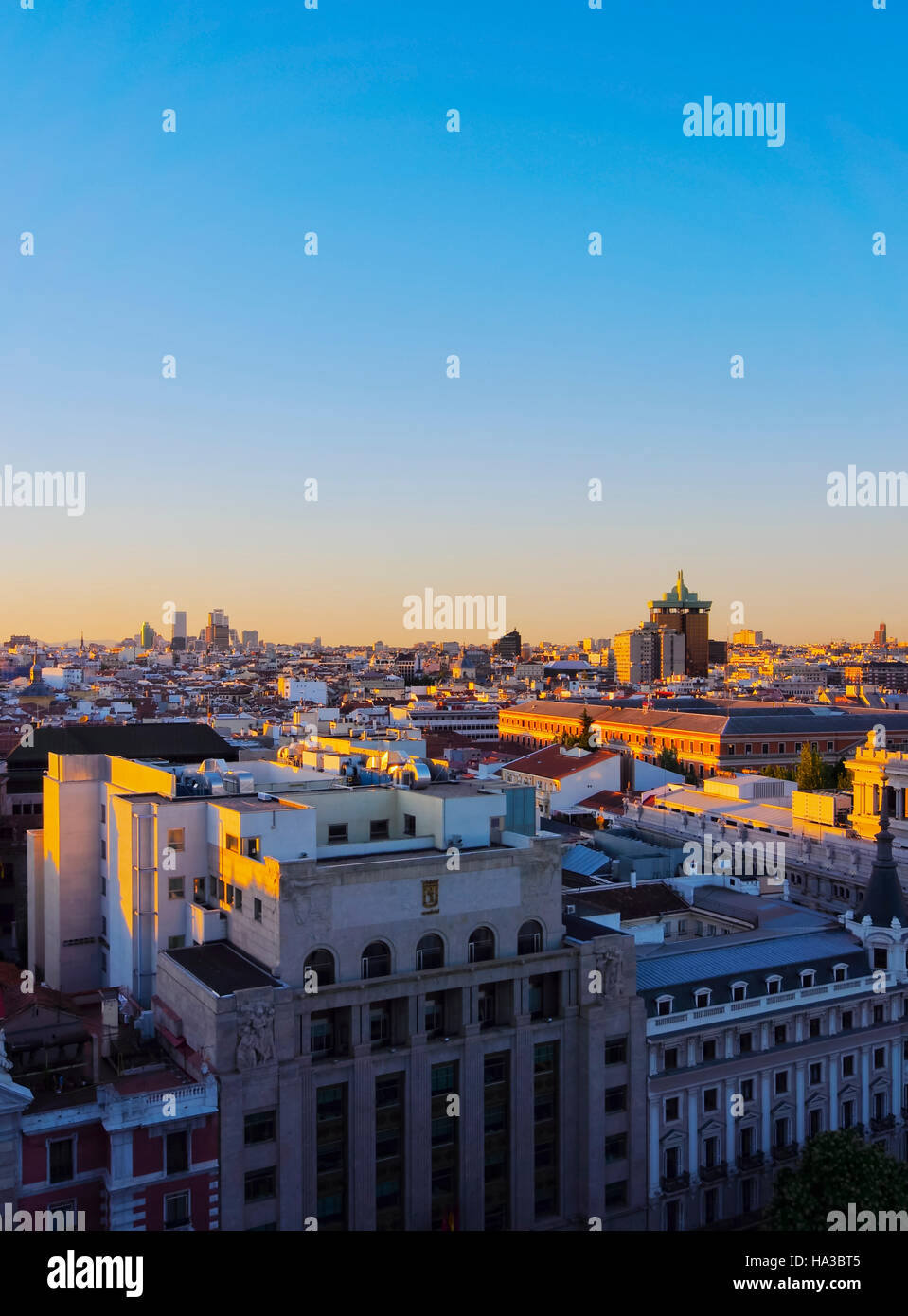 Spain, Madrid, City skyline at sunset Stock Photo - Alamy
