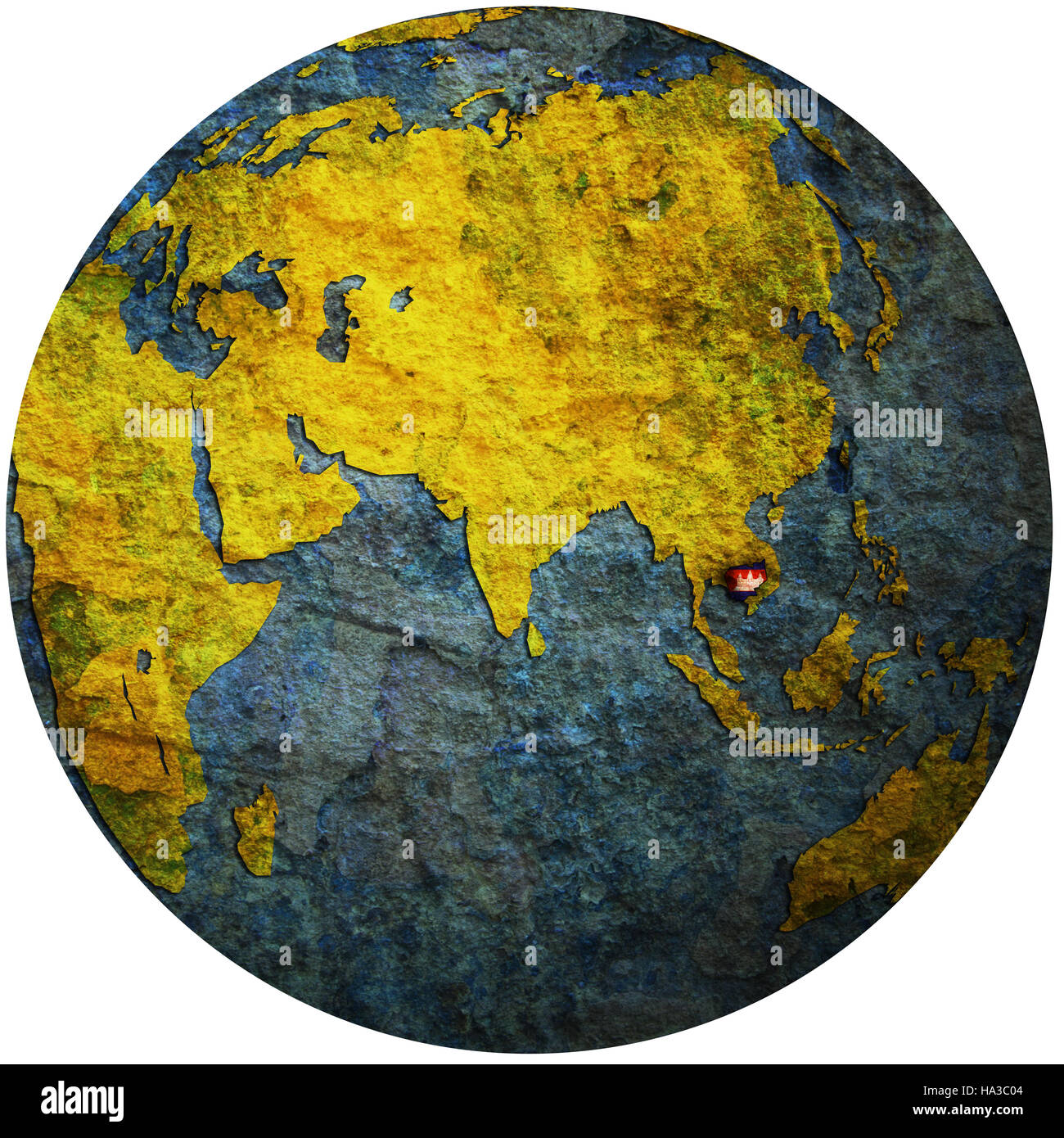 isolated over white territory of cambodia with flag on globe map Stock ...