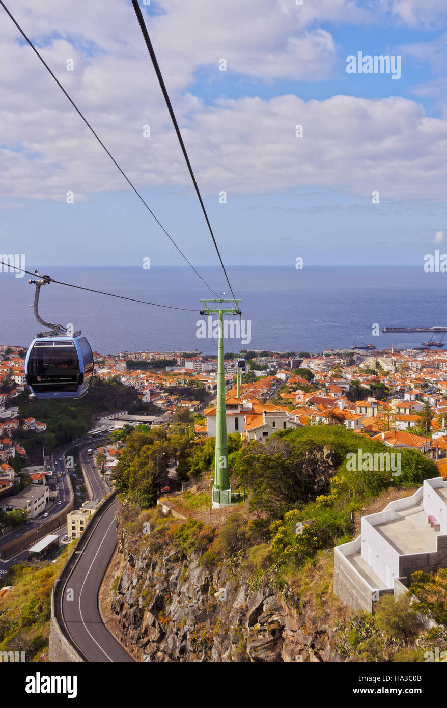 Portugal, Madeira, Funchal, View of the Funchal-Monte Cable Car Stock ...