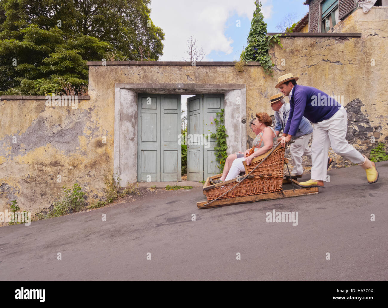 Portugal, Madeira, Funchal, Carreiros do Monte, Wicker Toboggan Sled ...