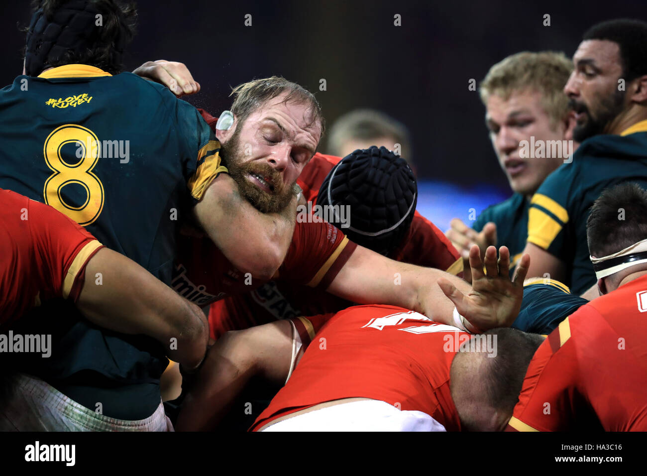 Wales' Alun Wyn Jones is held around the neck by South Africa's Warren ...
