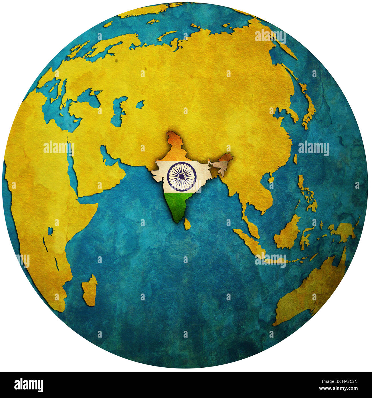 isolated over white territory of india with flag on globe map Stock ...
