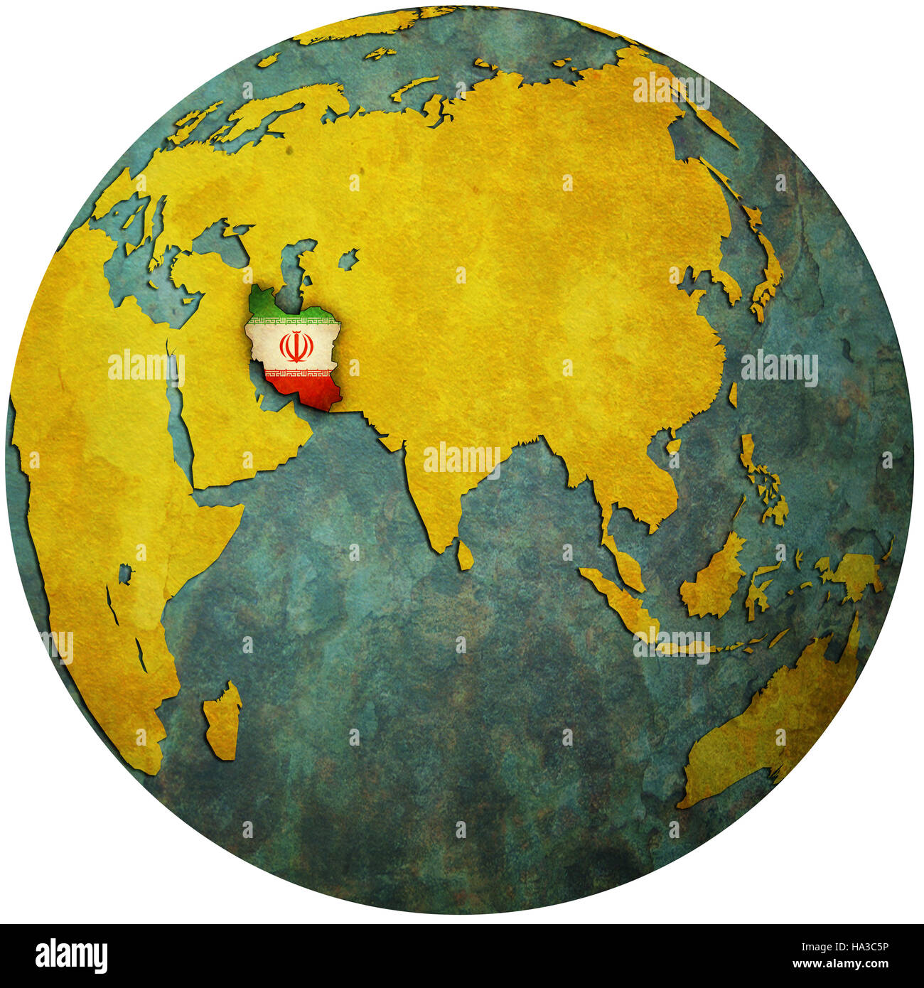 isolated over white territory of iran with flag on globe map Stock ...