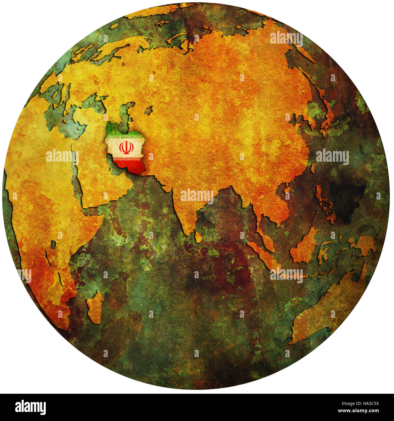 isolated over white territory of iran with flag on globe map Stock ...