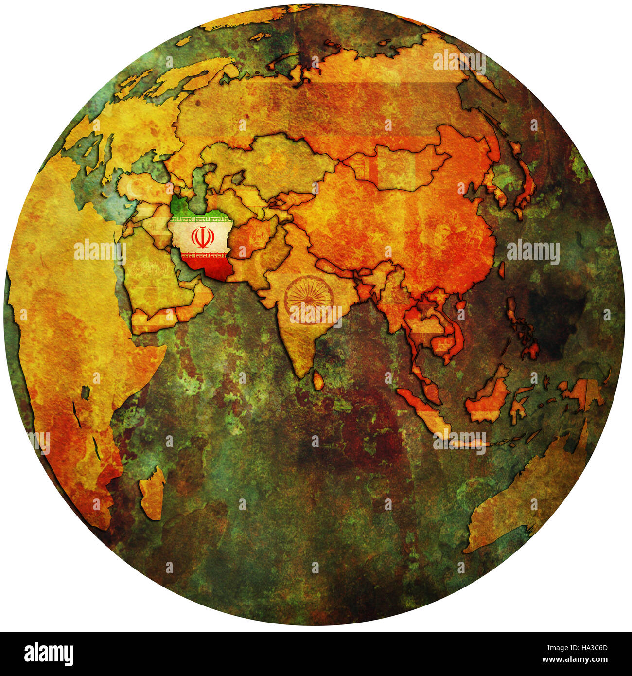 isolated over white territory of iran with flag on globe map Stock ...