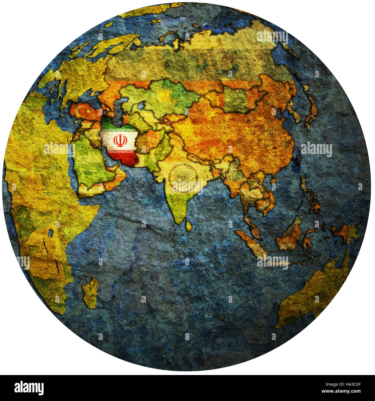 isolated over white territory of iran with flag on globe map Stock ...