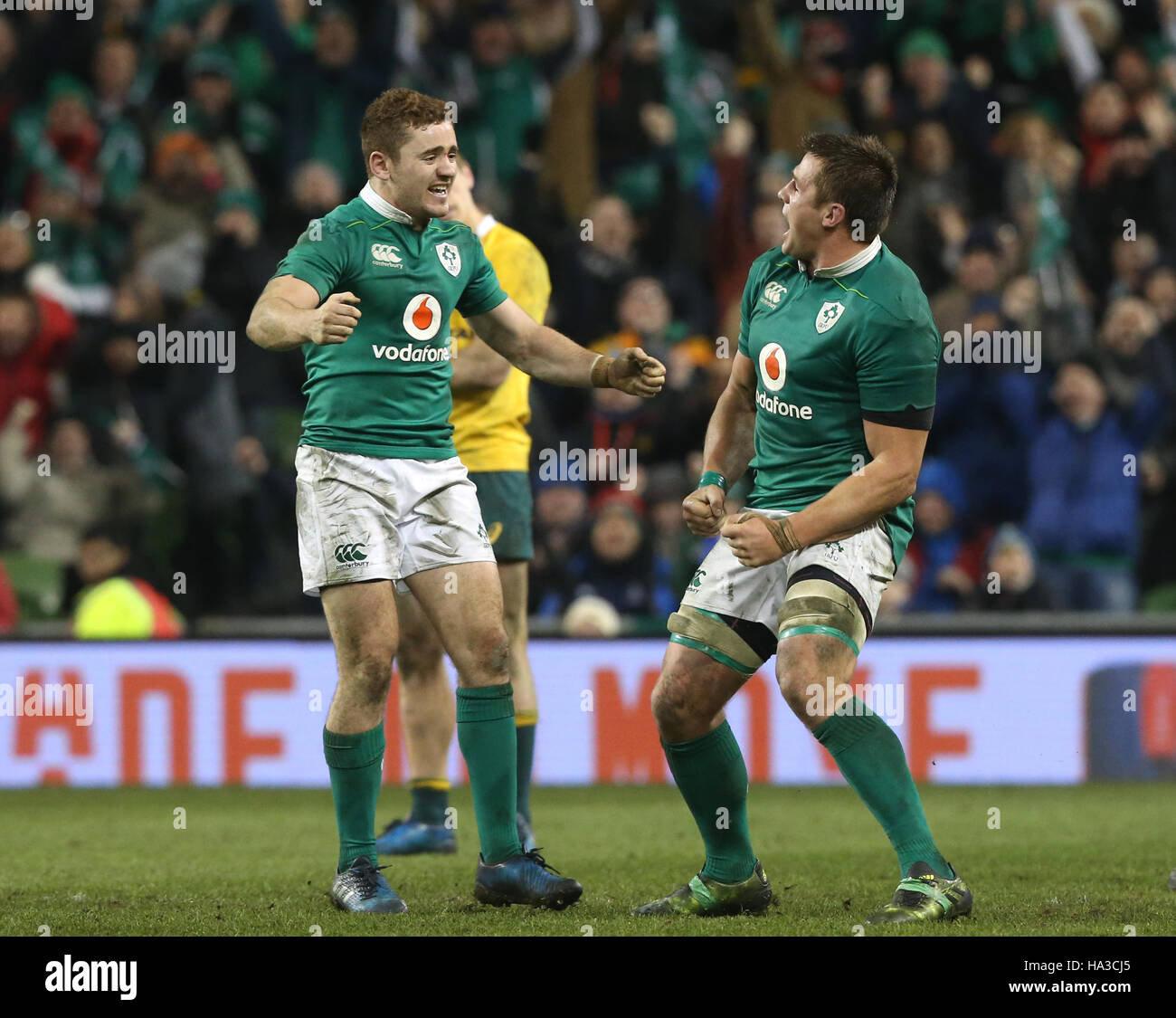Ireland's Paddy Jackson and CJ Stander (right) celebrate victory after ...