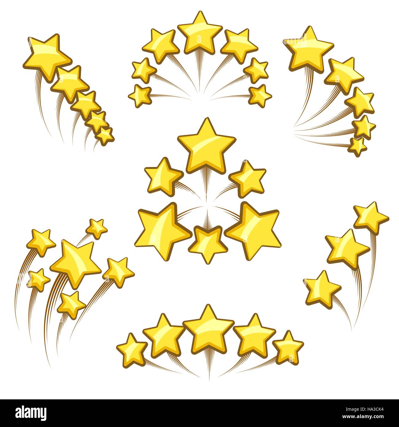 Golden stars elements set. Flying stars in cartoon style for your logo ...