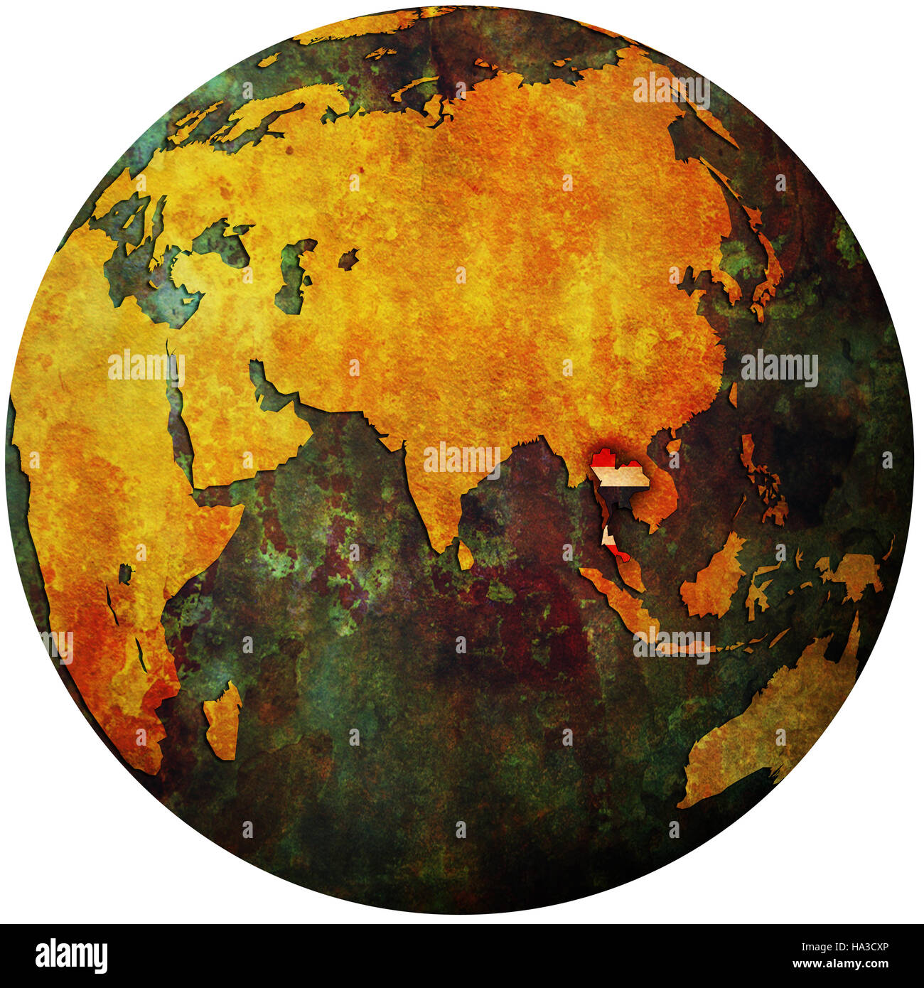isolated over white territory of thailand with flag on globe map Stock ...
