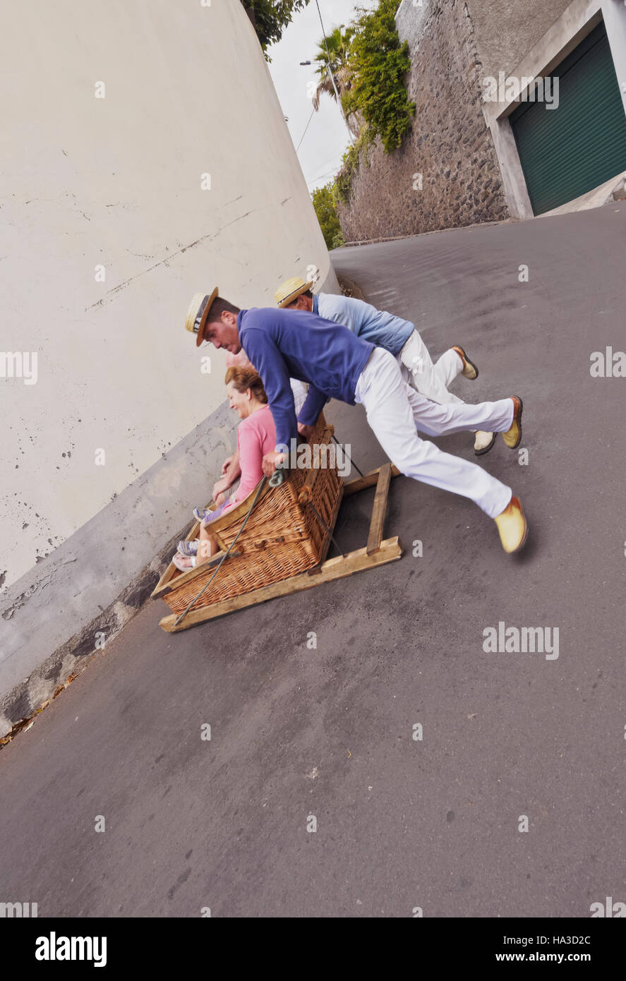 Portugal, Madeira, Funchal, Carreiros do Monte, Wicker Toboggan Sled ...
