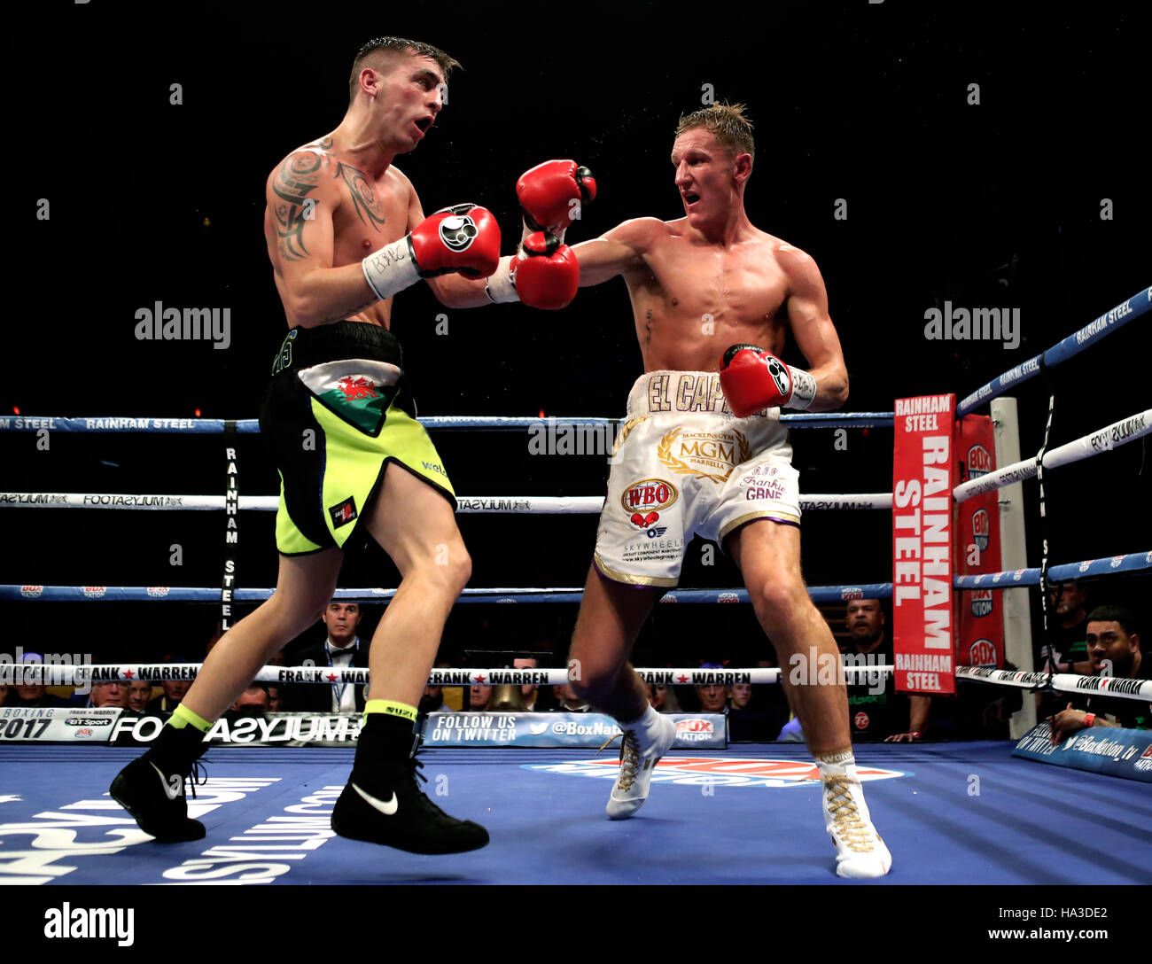 Tom Stalker and Craig Evans (left) during the WBO European Lightweight ...