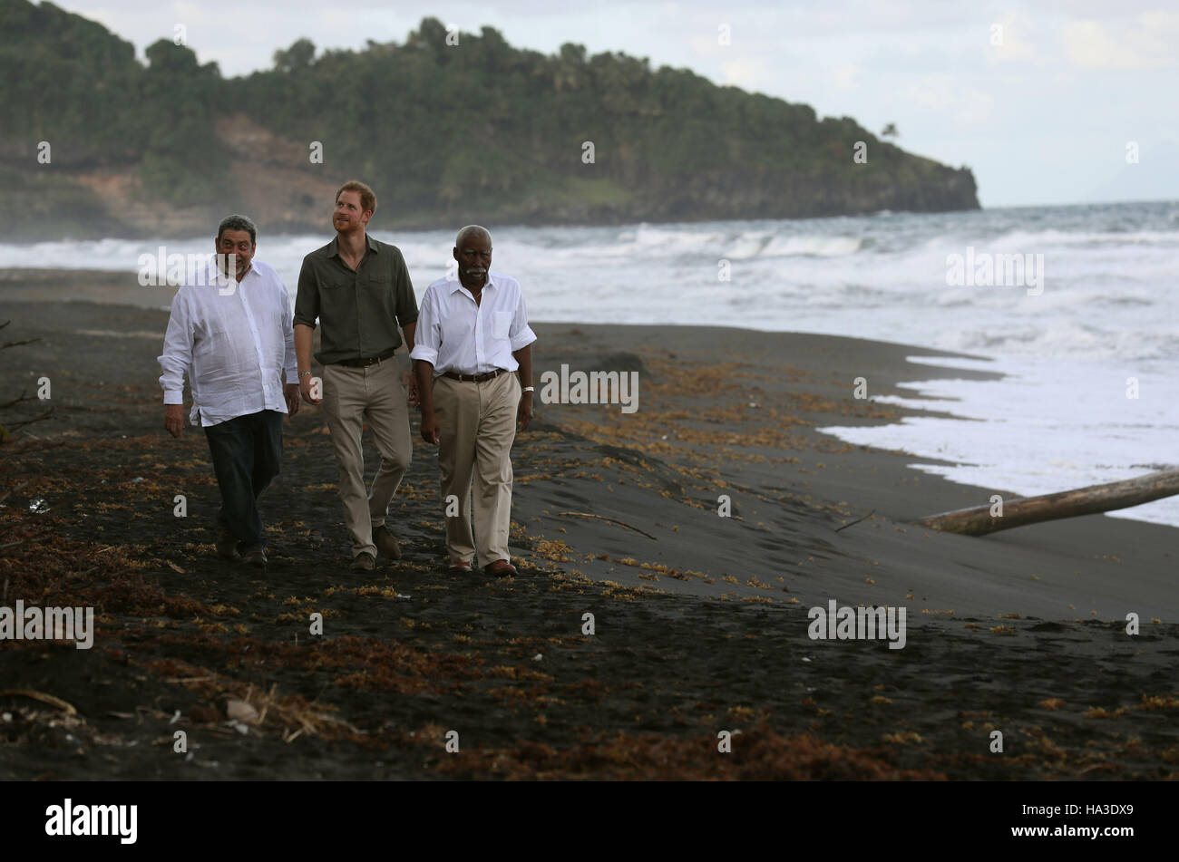 Prince Harry with Prime Minister Ralph Gonsalves (left) and Govenor ...