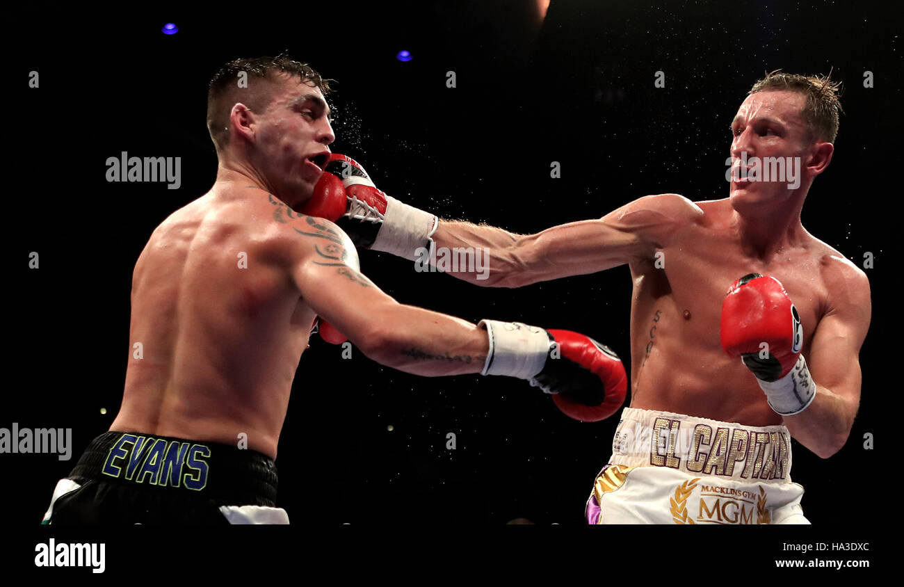 Tom Stalker and Craig Evans (left) during the WBO European Lightweight ...