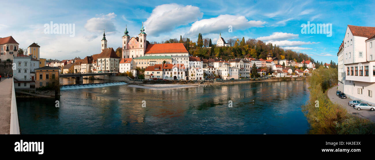 Confluence of the Enns River and Steyr River, Michaelerkirche Church in ...