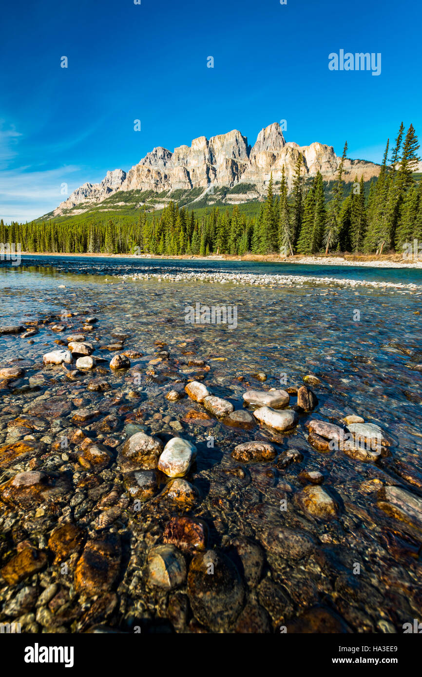 Castle Mountain and the Bow River, Banff National Park Alberta Canada Stock Photo - Alamy
