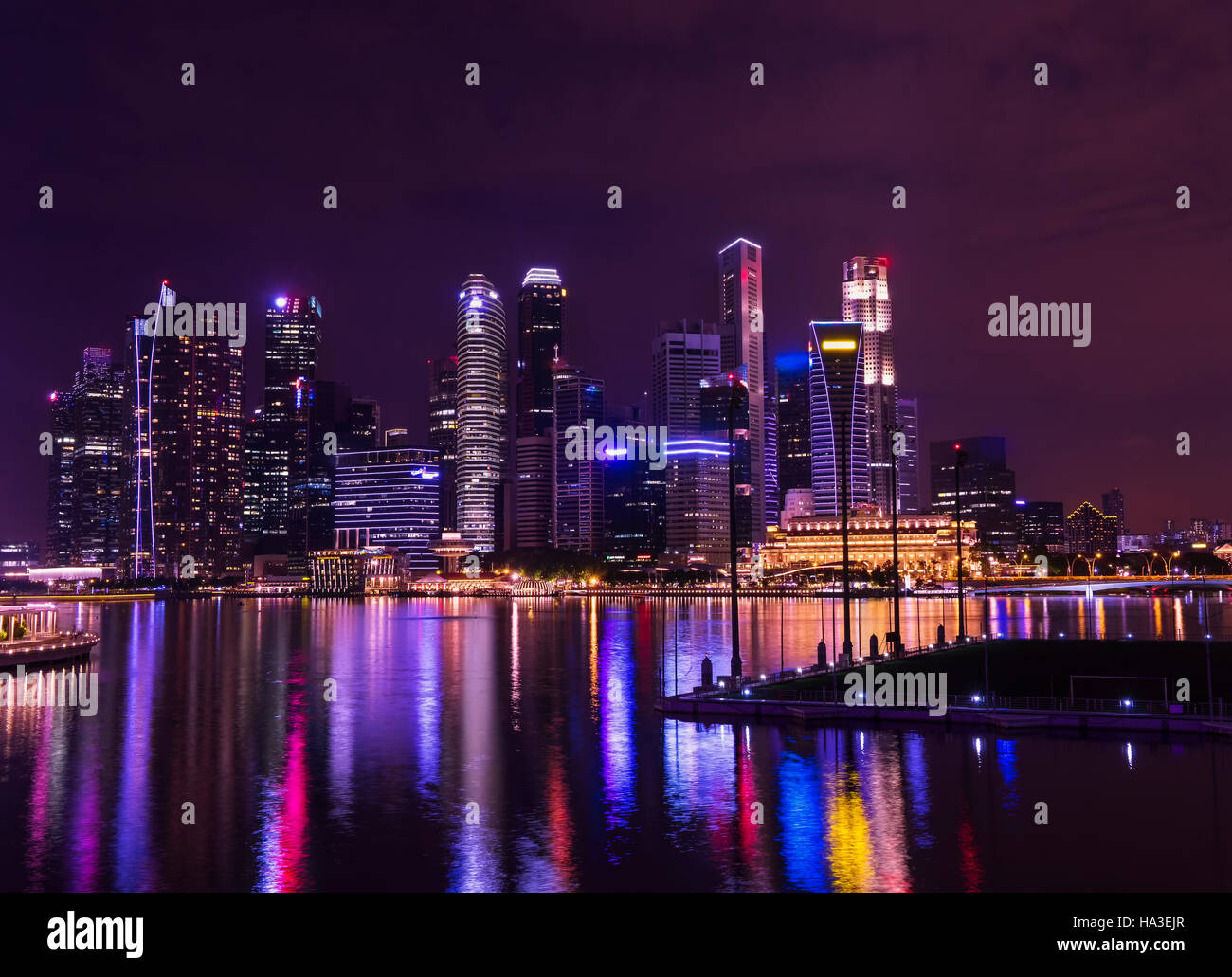 abstract night cityscape at waterfront view - can use to display or ...