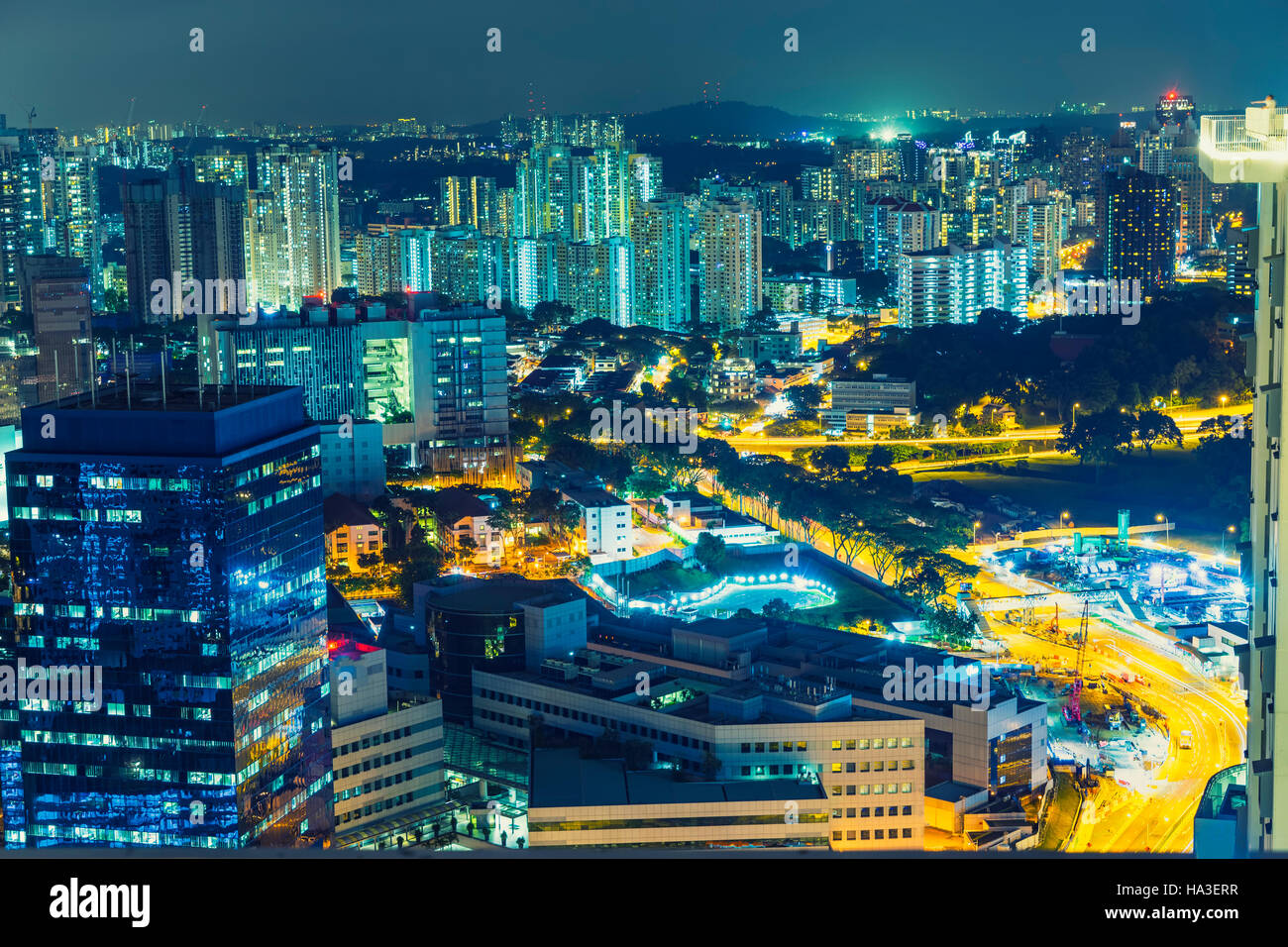 abstract urban cityscape night view with retro blue tone filter - can ...