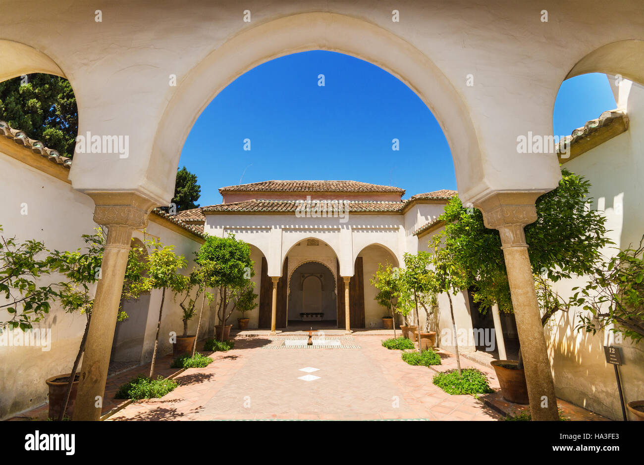 Courtyard garden in Alcazaba Palace, Malaga, Andalusia, Spain Stock ...