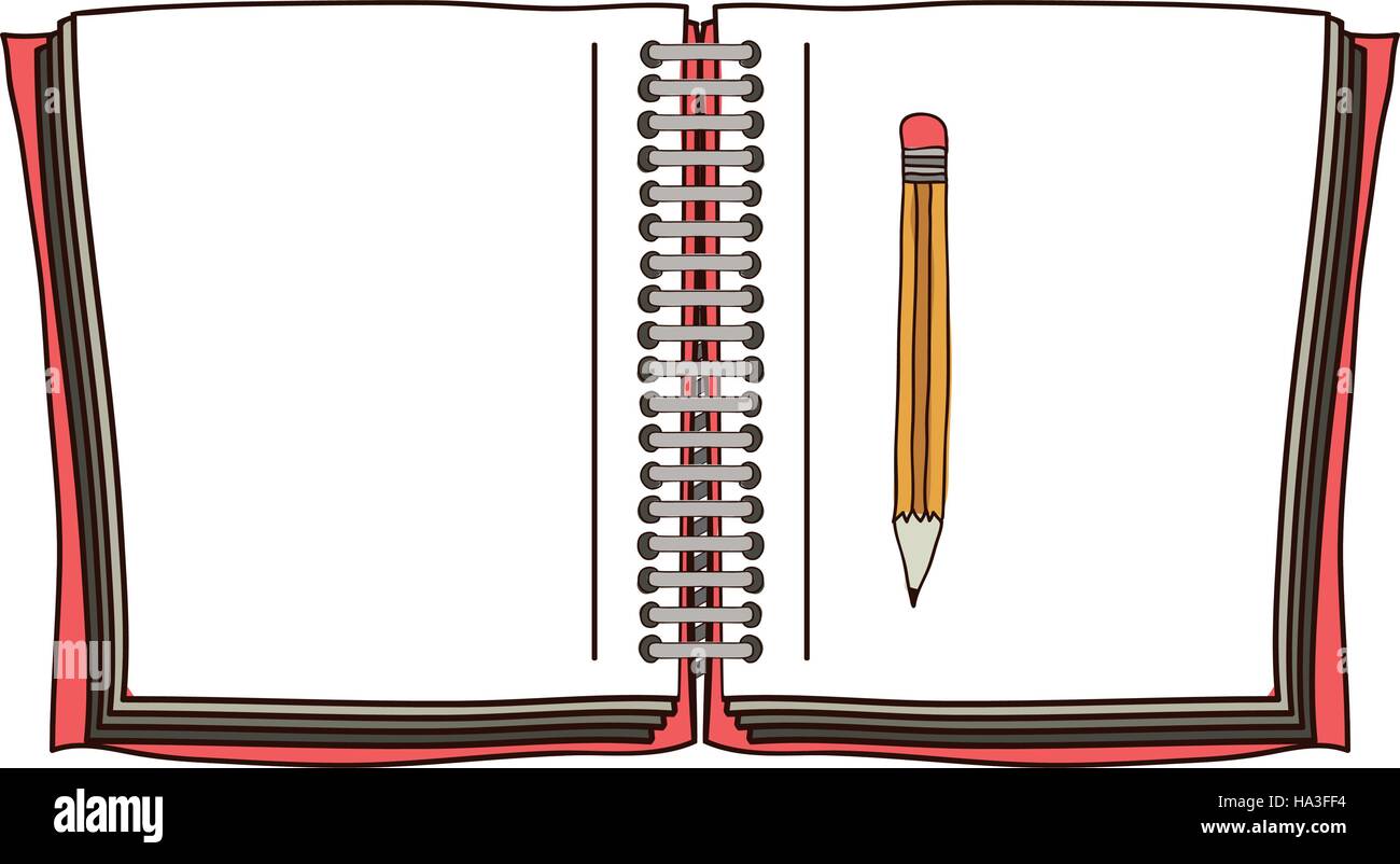 colorful opened notebook with pencil vector illustration Stock Vector ...