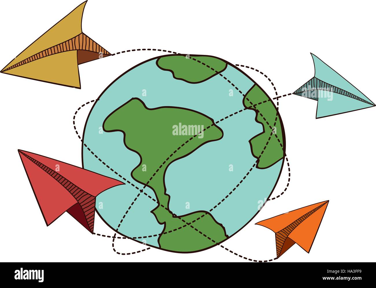 colorful map of the world and planes of paper vector illustration Stock ...