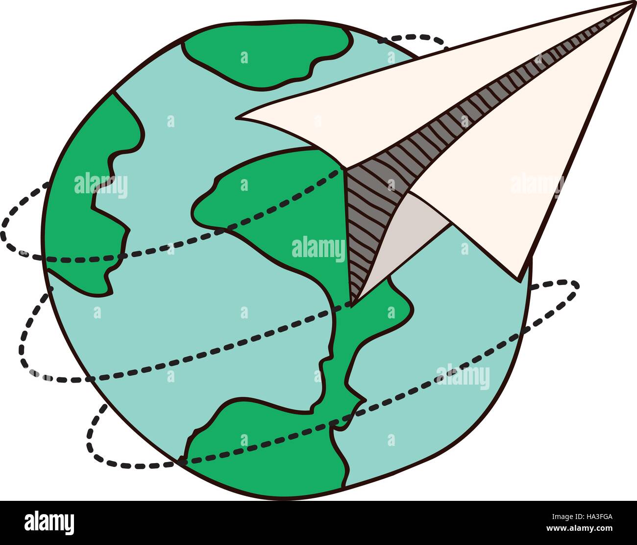 colorful map of the world and plane of paper vector illustration Stock ...