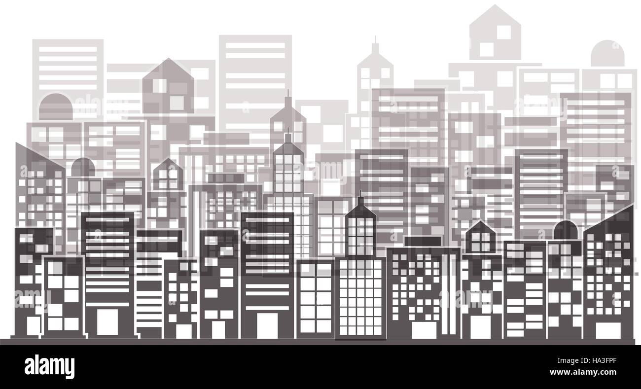 monochrome building and city illustration scene vector illustration ...