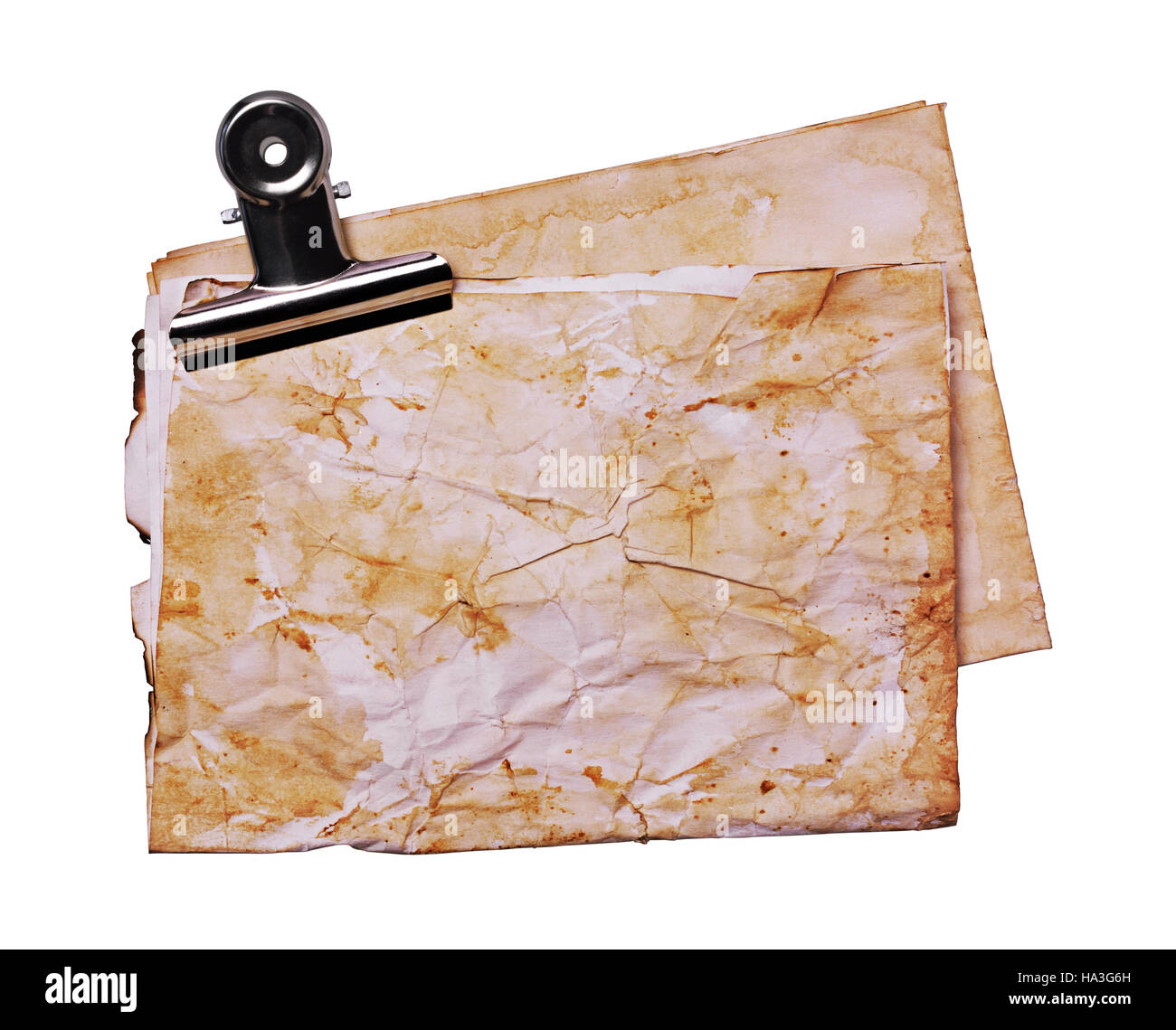 Old grunge papers with metal binder isolated on white background Stock ...
