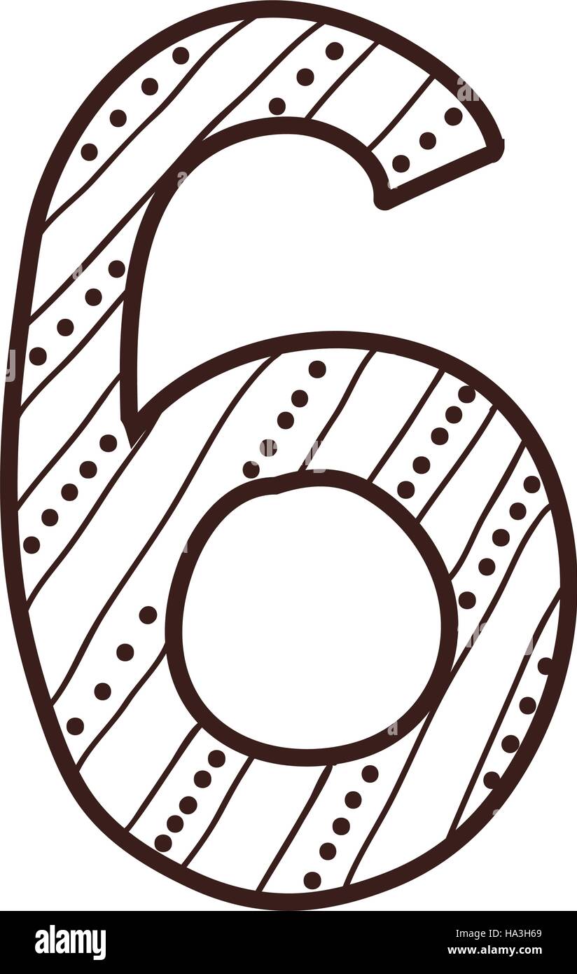 silhouette number six design with striped and dotted Stock Vector Image ...