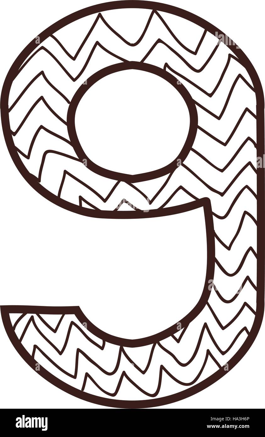 silhouette number nine design over striped and lines Stock Vector Image ...