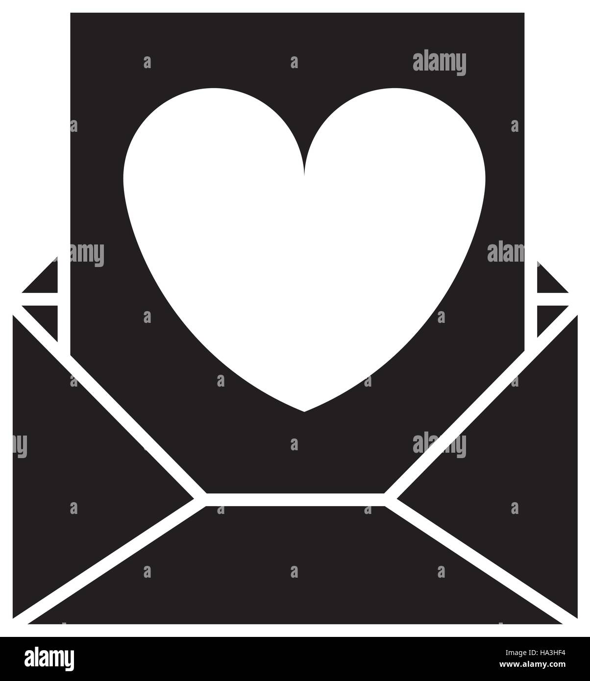 black silhouette romantic envelope with heart draw Stock Vector Image ...