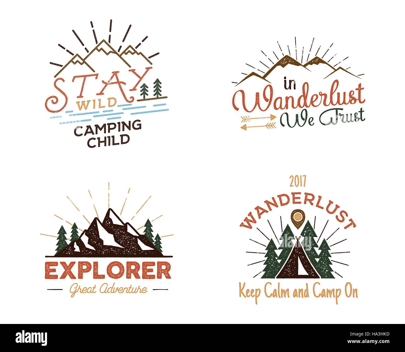 Set of outdoors activity badges. Retro illustration of outdoor activity ...