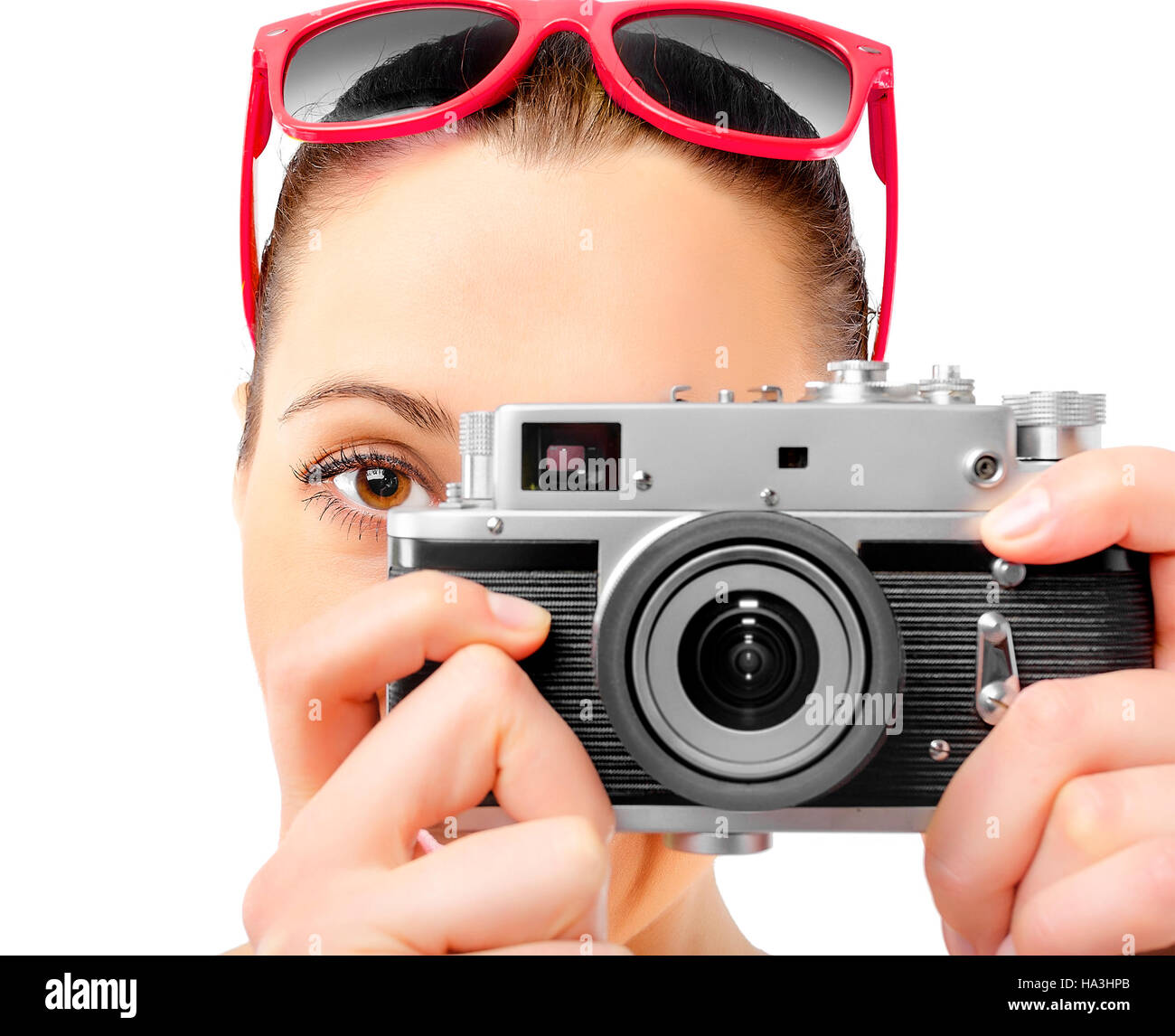 Pretty woman photographer Stock Photo - Alamy