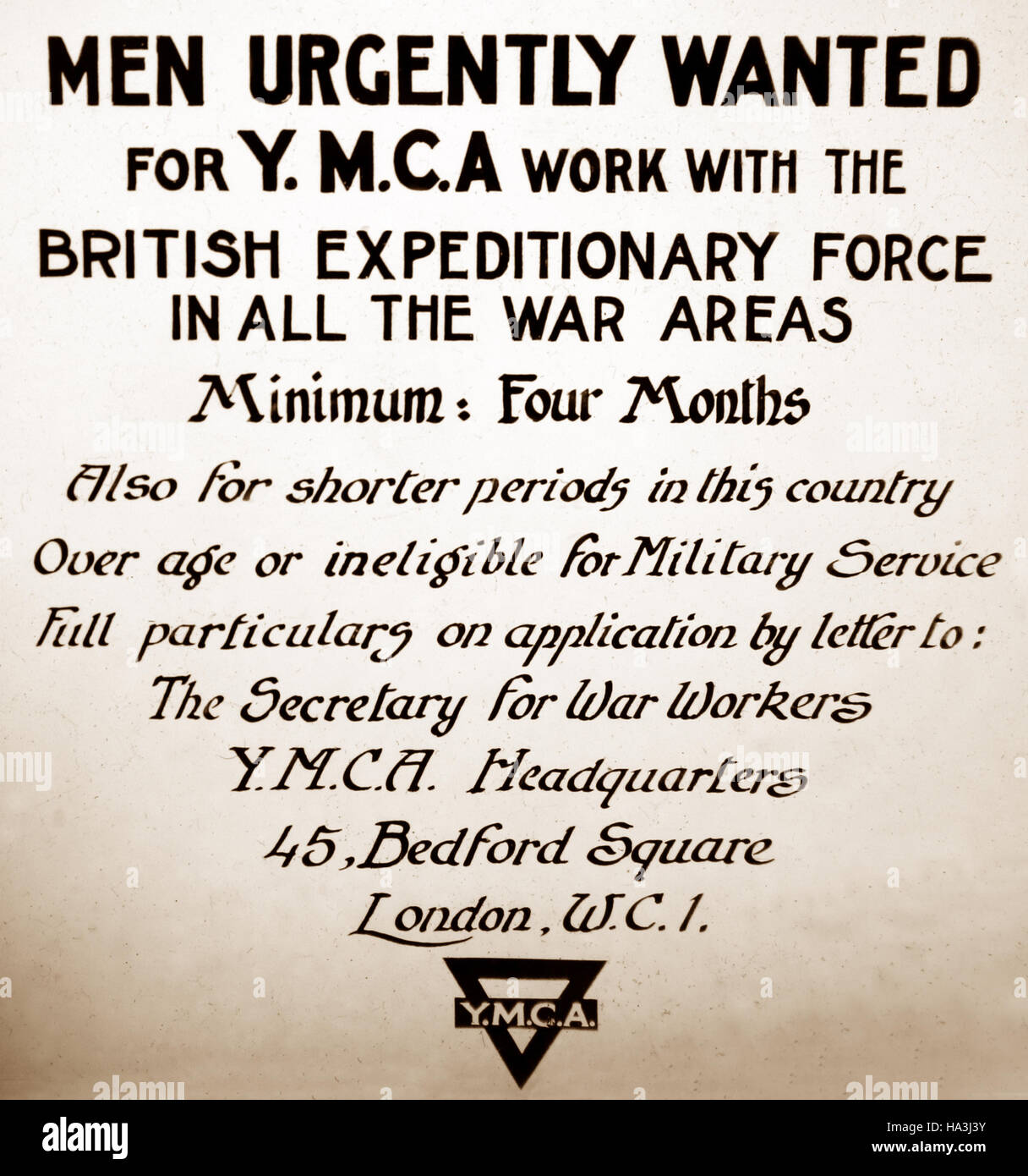 YMCA Volunteers Wanted poster during WW1 Stock Photo - Alamy