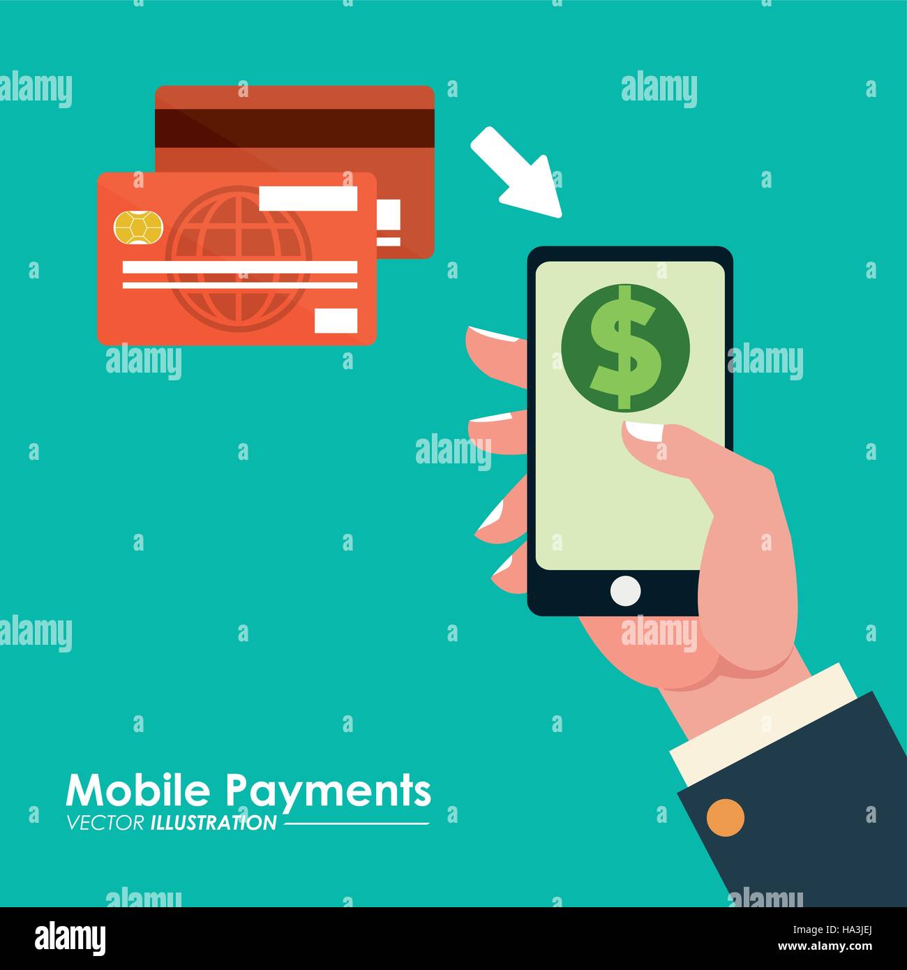 hand holds smartphone credit card mobile payments Stock Vector Image ...