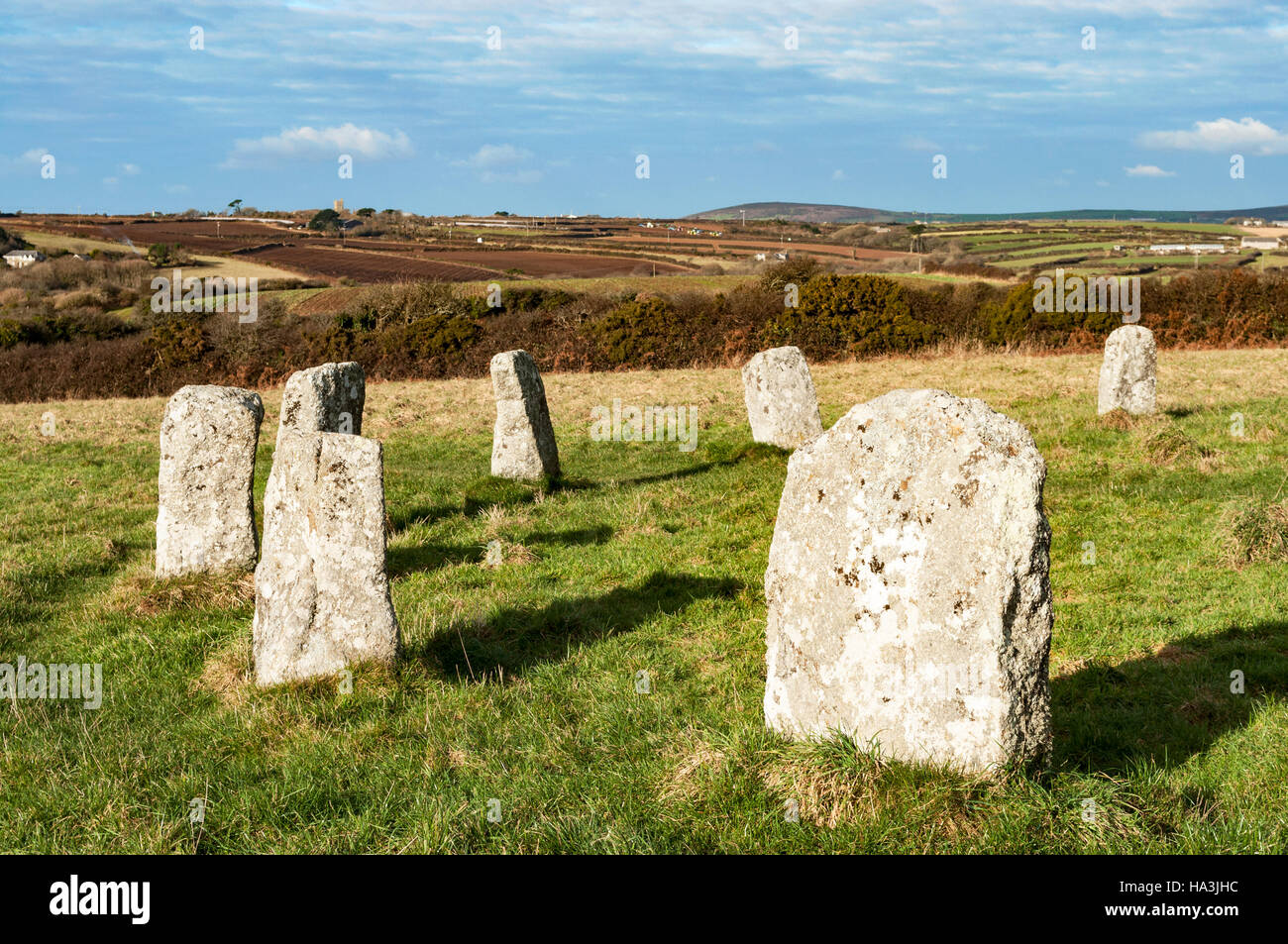 The Merry Maidens, a neolithic stone circle near St.Buryan in Cornwall ...