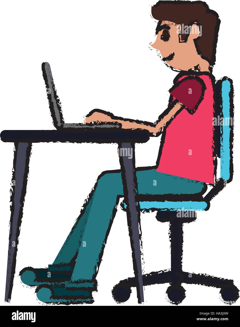 cartoon man working front computer with pc Stock Vector Image & Art - Alamy