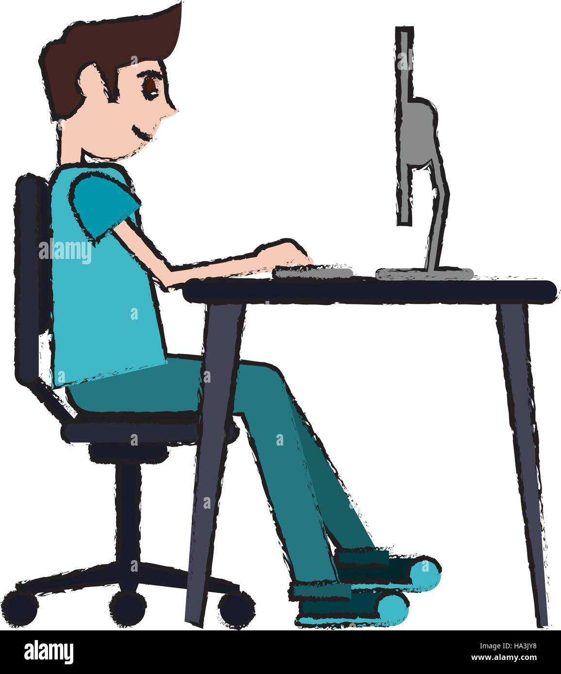 cartoon man sitting using laptop on desk design Stock Vector Image ...