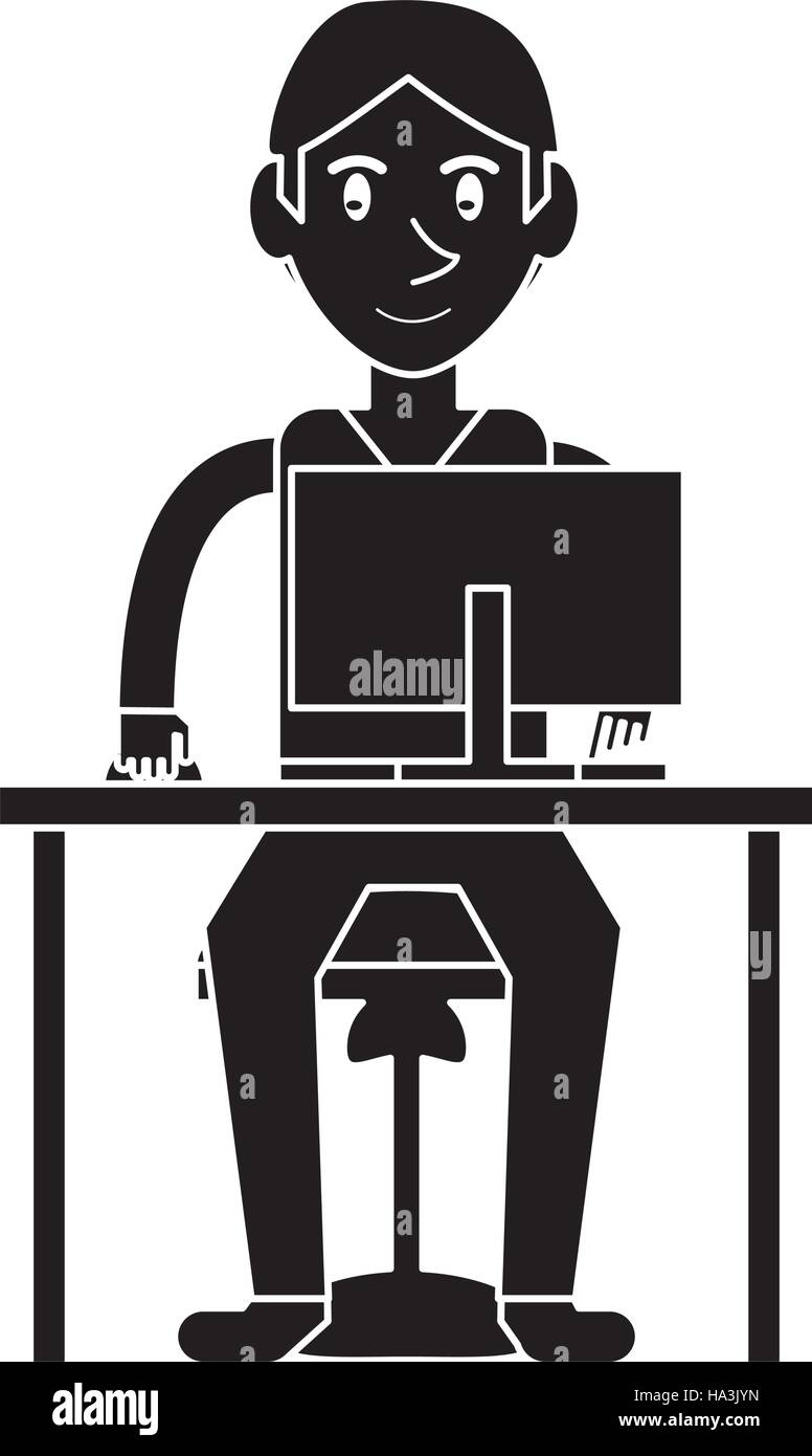Child and computer silhouette Stock Vector Images - Alamy