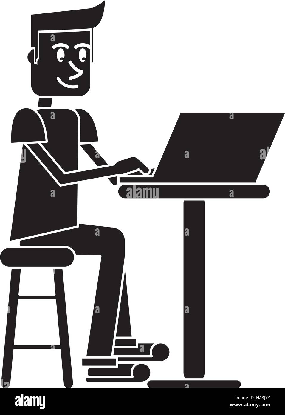silhouette young man sitting working computer Stock Vector Image & Art ...
