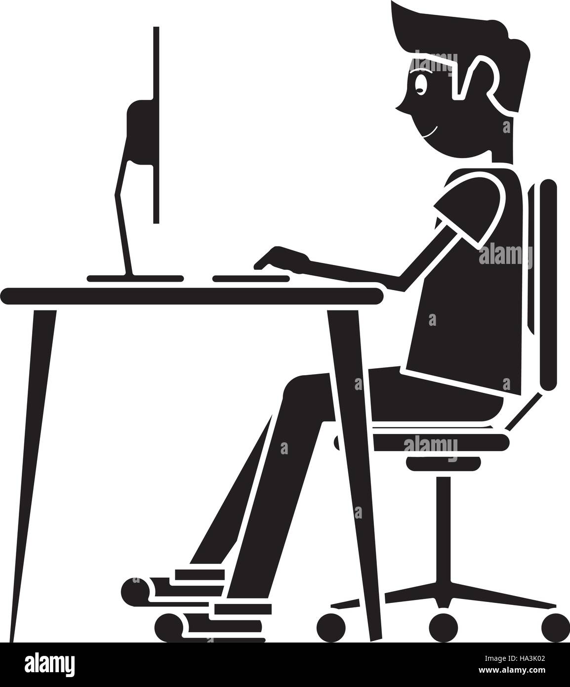 silhouette man sitting using laptop on desk design Stock Vector Image ...