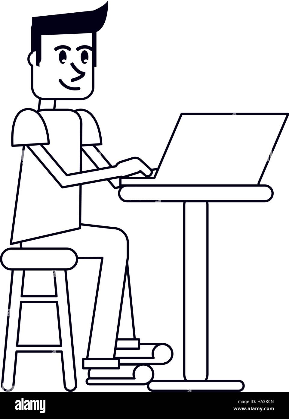 pictogram young man sitting working computer Stock Vector Image & Art ...